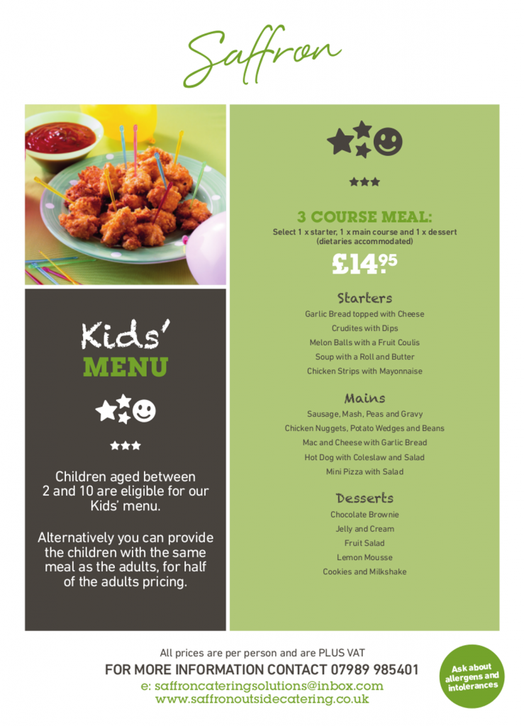 Kids Menu - Saffron Outside Catering